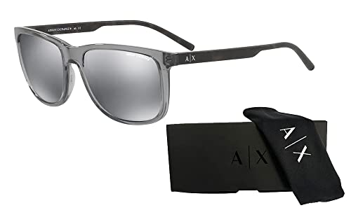 Armani Exchange AX4070S 82396G 57MM Shiny Grey/Mirror Black Pillow Sunglasses for Men + BUNDLE with Designer iWear Complimentary Care Kit