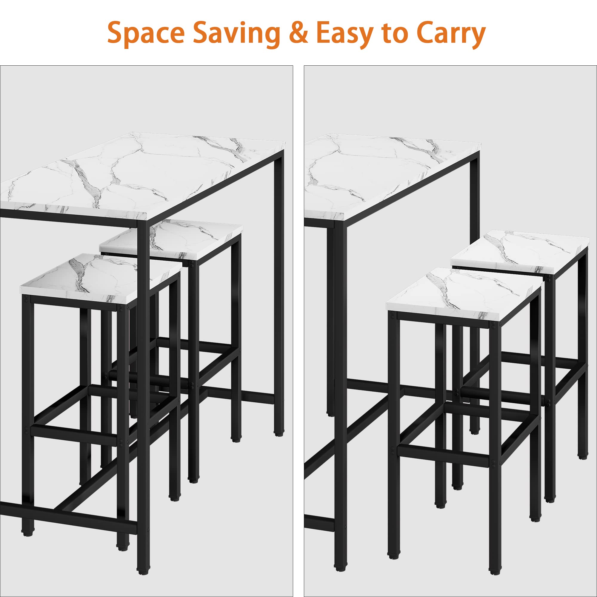 Yongchuang 5 Piece Bar Table Set, Kitchen Bar Table and Chairs Set of 4, Modern Metal Counter Height Table with Stools for Dining Room, Living Room Breakfast Table White Faux Marble Wood Top