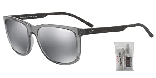 Armani Exchange AX4070S 82396G 57MM Shiny Grey/Mirror Black Pillow Sunglasses for Men + BUNDLE with Designer iWear Complimentary Care Kit