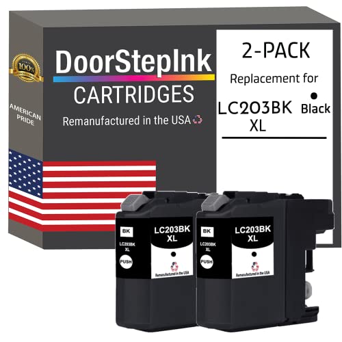 DoorStepInk Remanufactured in The USA Ink Cartridge Replacements for Brother LC203 2 Black for Printers MFC-J4320DW MFC-J4420DW MFC-J460DW MFC-J4620DW MFC-J480DW MFC-J485DW