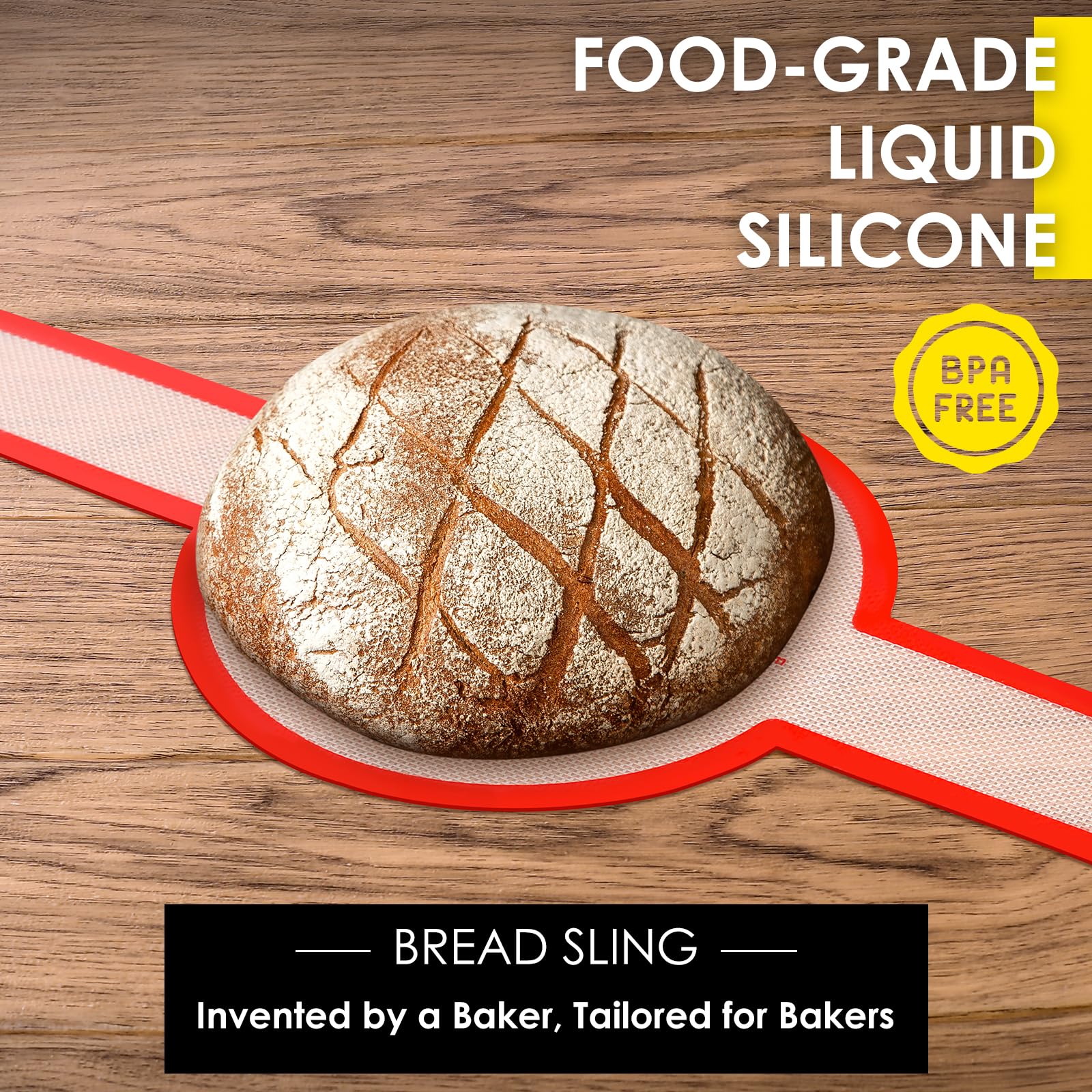 Upgraded Silicone Bread Sling Dutch Oven Liners Sourdough Baking Supplies Reusable Non-Stick Bread Mat Cast Iron Sheet Extra Long Handles Larger Size 8.6 Inch Diameter (Red, 2)