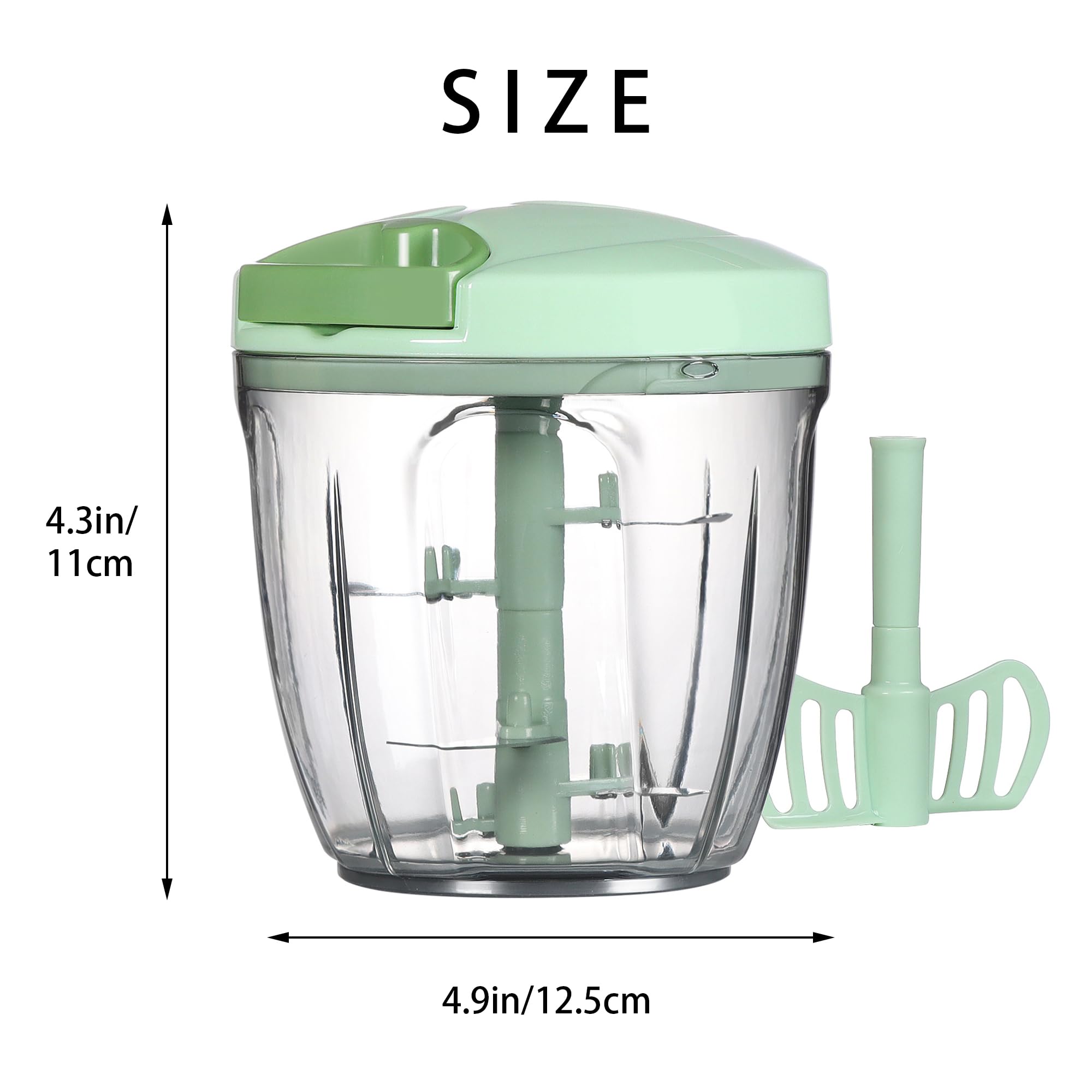 Ourokhome Manual Food Processor Vegetable Chopper, Portable Hand Pull String Garlic Mincer Onion Cutter for Veggies, Ginger, Fruits, Nuts, Herbs, etc., 900ml, Green
