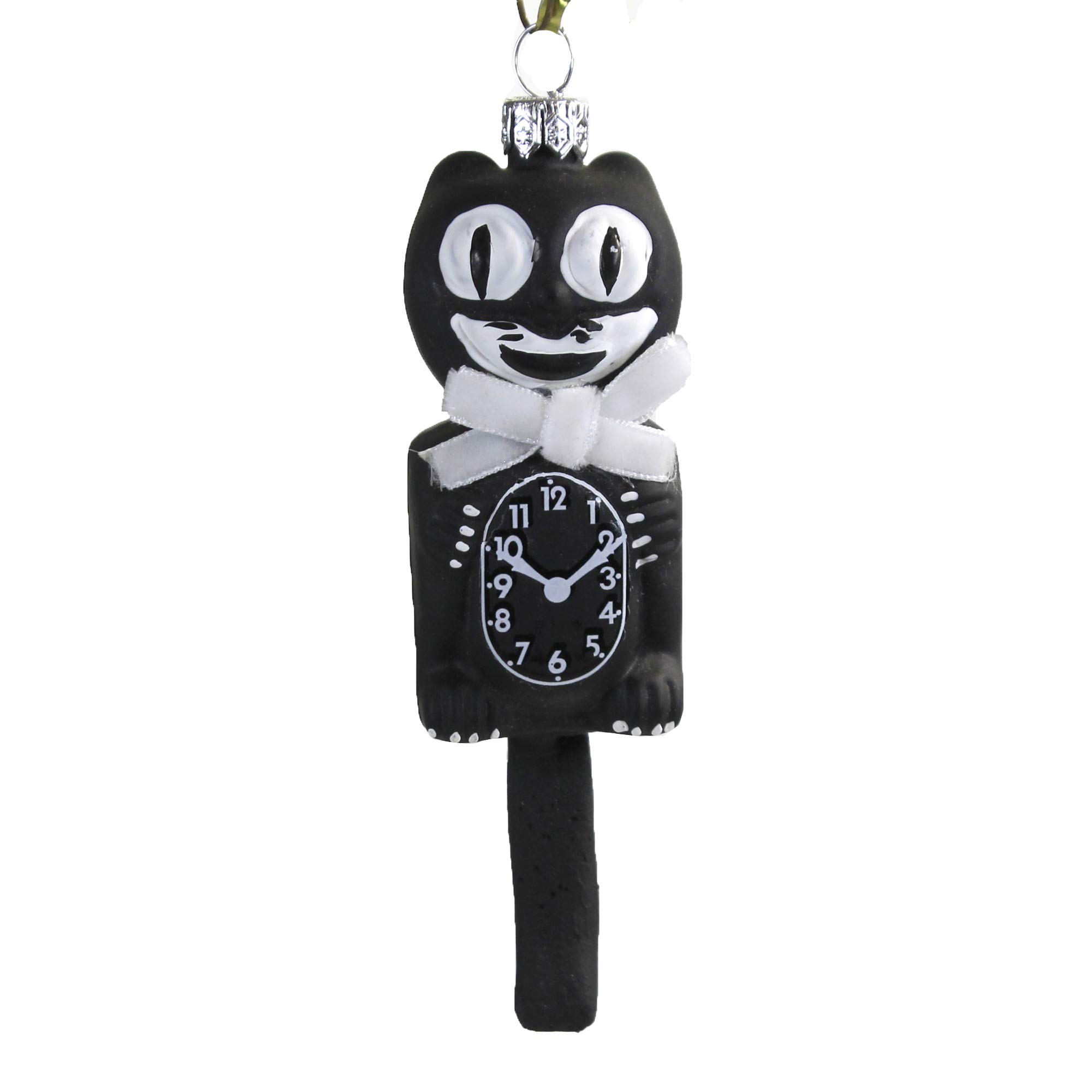 Holiday Ornament Retro Cat Clock, 4.75", Glass, Retro Kitschy 1950 Mmc Felix, Decorative Hanging Ornaments, Go6416bk