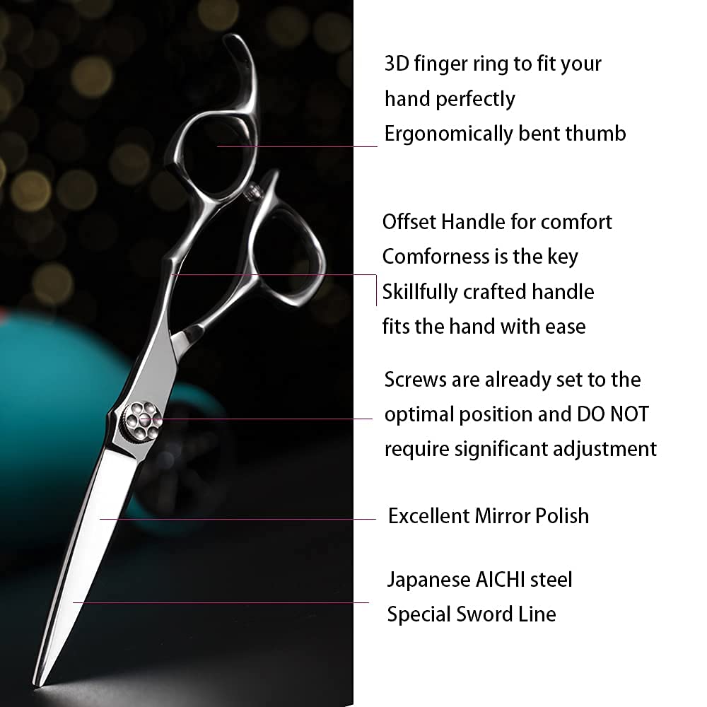 AOLANDUO 6 Inch Left-handed Hair Scissors-High End VG10 Steel Handmade Hair Cutting Shears-Razor Edge/Offset Design/Pro Ergonomic for Salon Stylists Beauticians and Barbers
