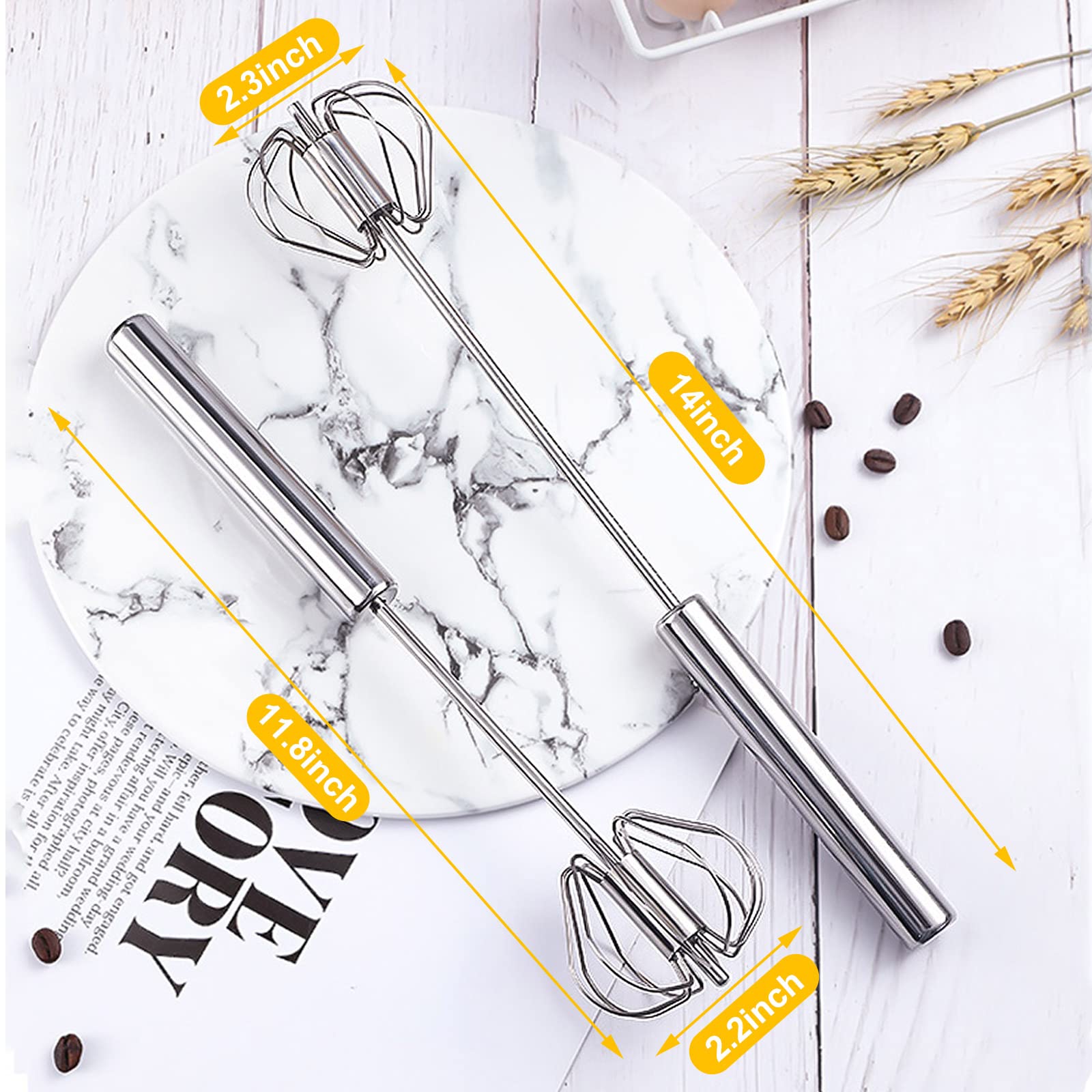 Egg Whisk,2 Pack Stainless Steel Home Kitchen Tool, Hand Easy Whisk Egg Beater Manual Mixer Blender for Whisking, Beating & Stirring (14 Inch and 10 Inch)