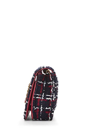 CHANEL, Pre-Loved Navy & Pink Plaid Tweed Wallet on Chain (WOC), Multi