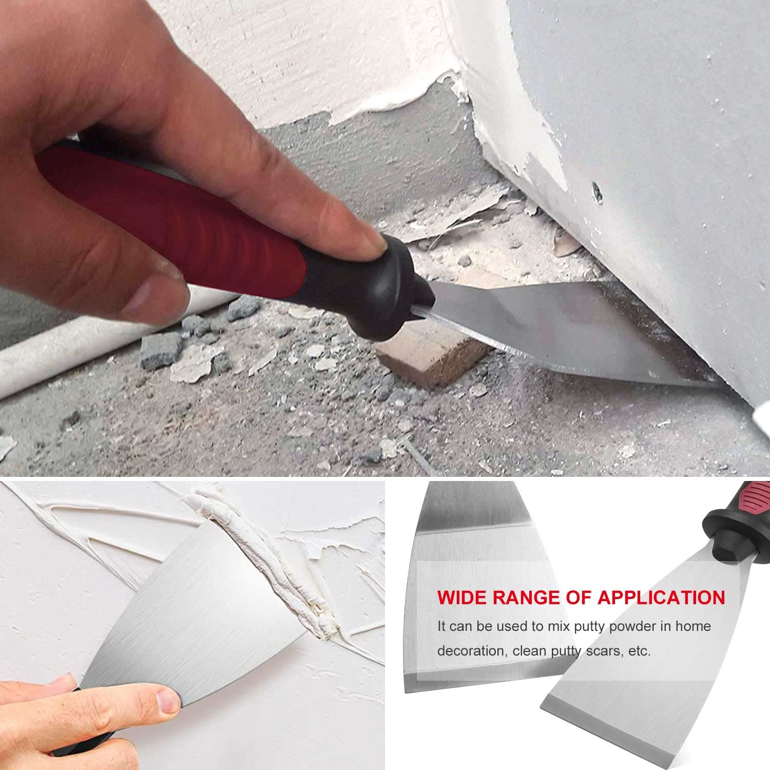 HAUTMEC 2pc Putty Knife Set, 2.5 in Staight and 3 in Offset Scrapers, Heavy Duty Stainless Steel Blade and Hammer End for Removing Wallpaper, Applying Putty, Plaster, Cement HT0061-PT