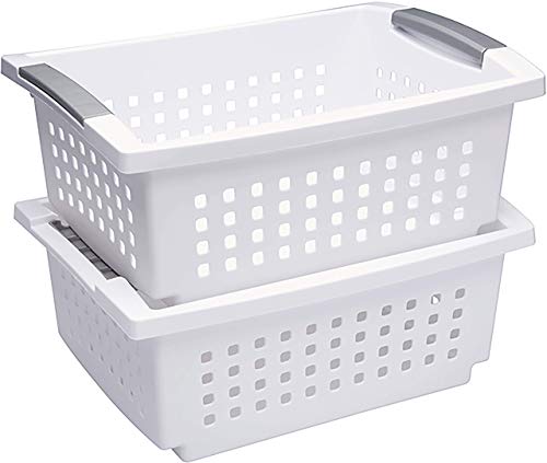 Sterilite 16628006 Medium Stacking Basket, White Basket w/ Titanium Accents, 6-Pack