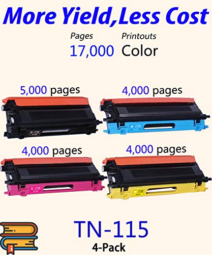 (4-Pack, BK, C, M, Y) ColorPrint Compatible TN115 Toner Cartridge Replacement for Brother TN-115 TN 115 Work with DCP-9040CN 9045CDN HL-4040CN HL-4040CDN HL-4070CDW MFC-9440CN 9450CDN 9840CDW Printer