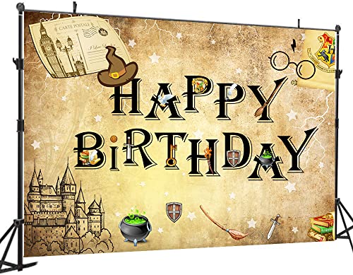 LYCGS 7X5ft Wizard Happy Birthday Backdrop Magic Castle School Backdrop Wizard Photography Background Boys Girls Kids Birthday Party Decor Banner X-110