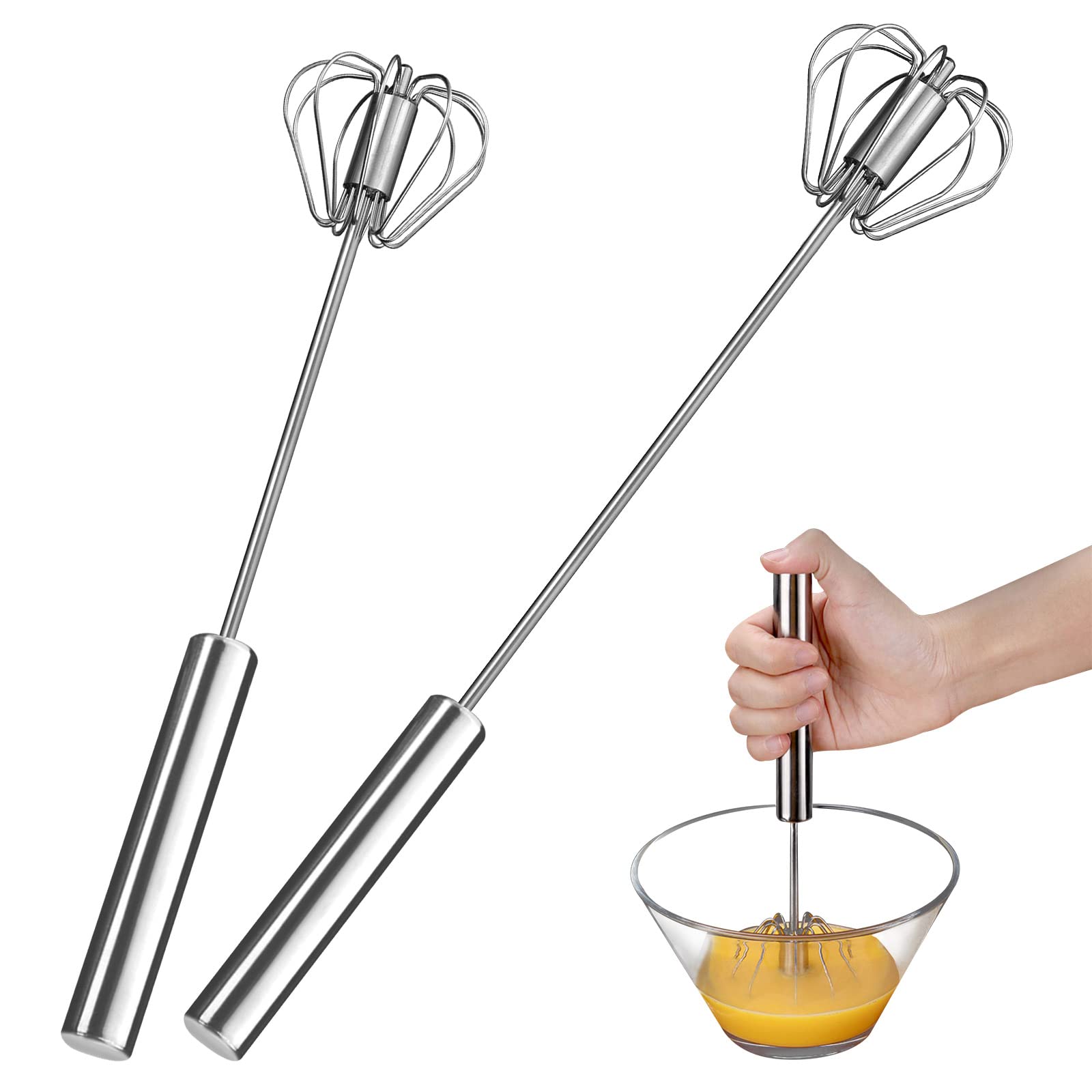 Egg Whisk,2 Pack Stainless Steel Home Kitchen Tool, Hand Easy Whisk Egg Beater Manual Mixer Blender for Whisking, Beating & Stirring (14 Inch and 10 Inch)