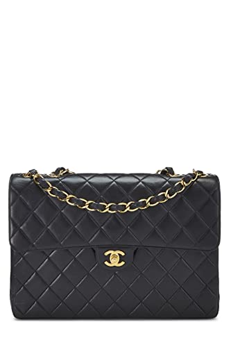 CHANEL, Pre-Loved Black Quilted Lambskin Half Flap Jumbo, Black