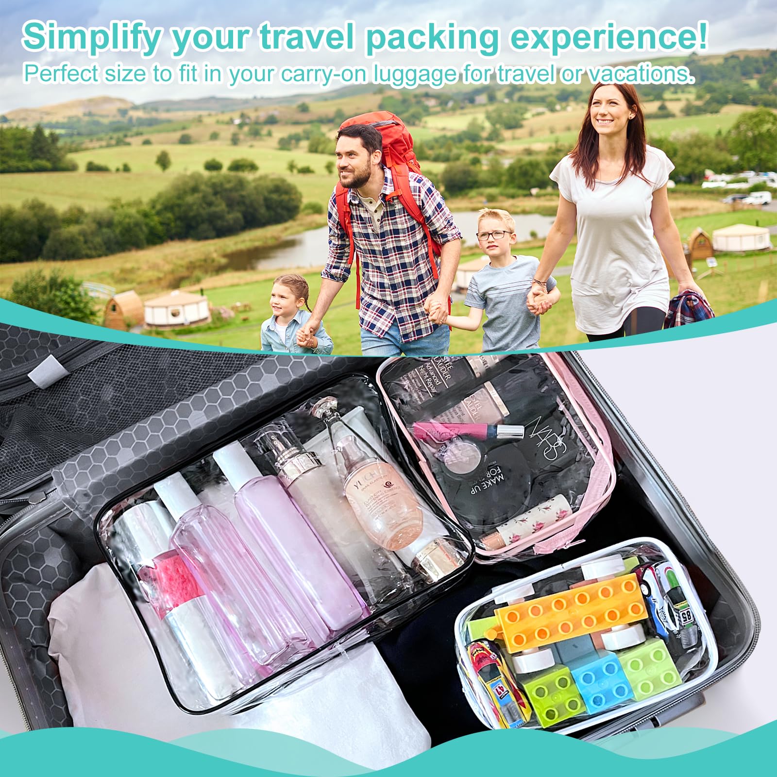Carachanone 12 PCS Clear Travel Bag for Toiletry, Multipurpose Storage Transparent Cosmetic Bags Bulk for Women Men, Makeup Organizer TSA Approved Luggage Pouch - Black, Small