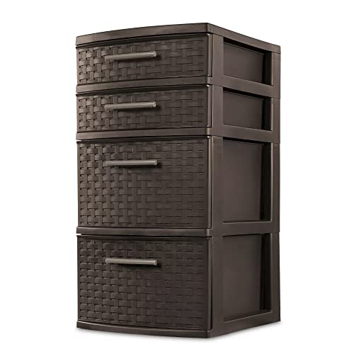Sterilite 26226P02 4 Drawer Organizer Storage Tower with Medium Weave Drawer Fronts and Easy-Pull Handles, Espresso Brown (2 Pack)