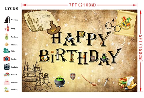 LYCGS 7X5ft Wizard Happy Birthday Backdrop Magic Castle School Backdrop Wizard Photography Background Boys Girls Kids Birthday Party Decor Banner X-110