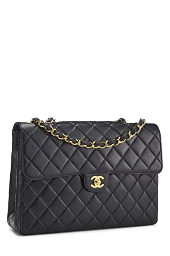 CHANEL, Pre-Loved Black Quilted Lambskin Half Flap Jumbo, Black