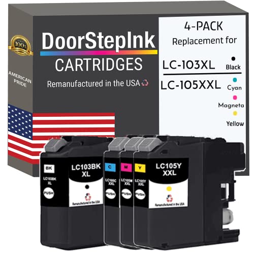 DoorStepInk Remanufactured in The USA Ink Cartridge Replacements for Brother LC103 XL Black LC 105 XL CMY for Printers MFC-J4310DW MFC-J4410DW