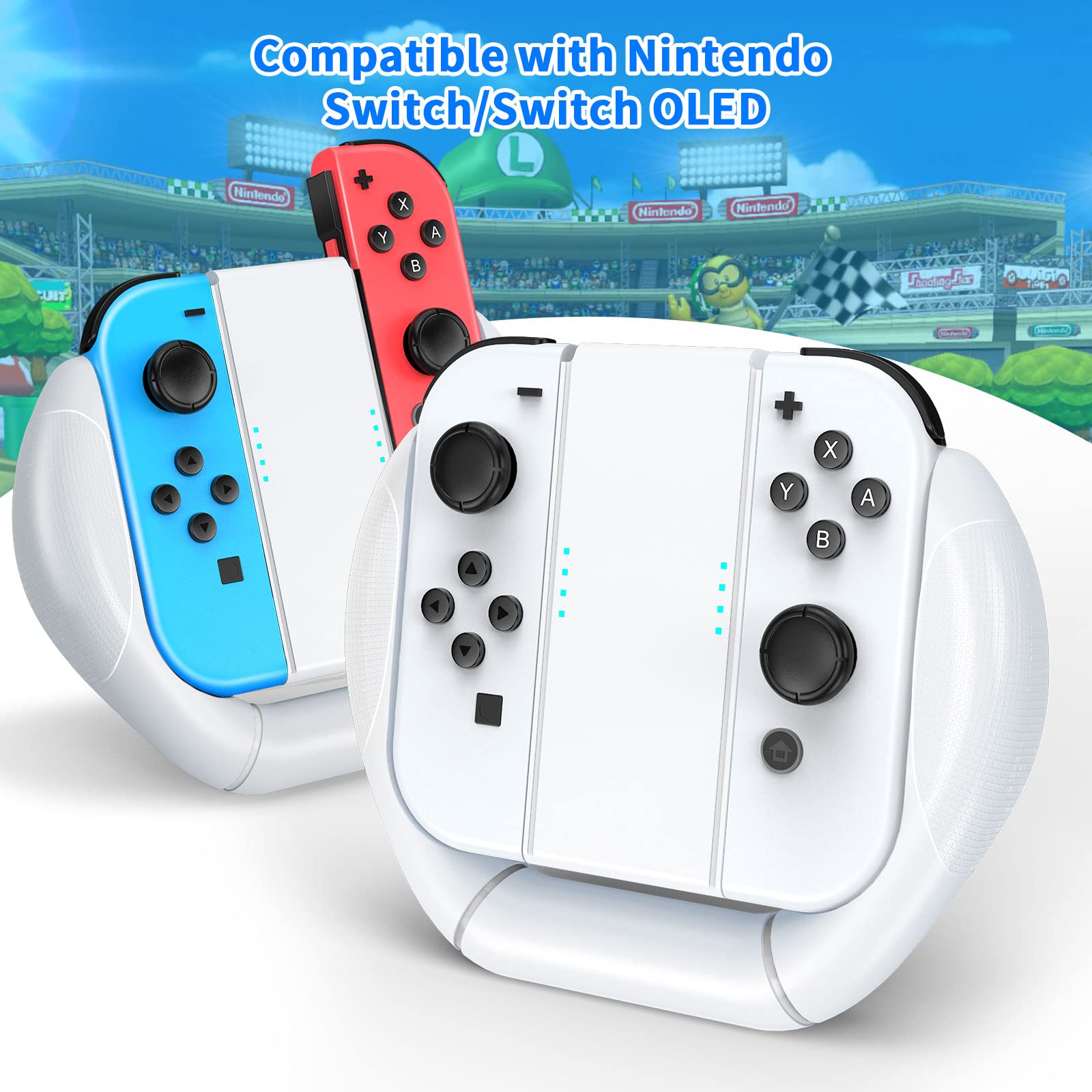 Mooroer Switch Joycon Grips White for Nintendo Switch & OLED, Switch Joy-Con Controller Holders Kit, Family Use Gaming Accessories for Nintendo Switch, [3 Pack]