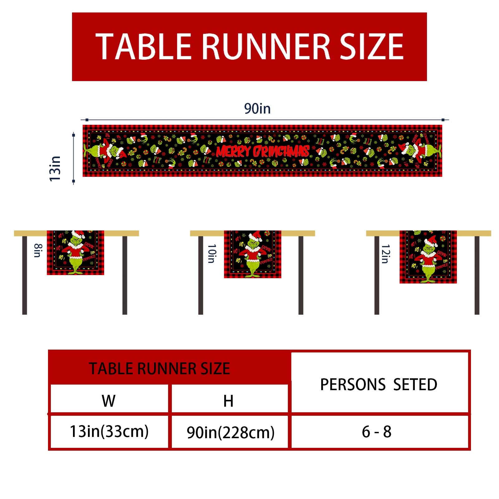 FARMNALL Linen Red Christmas Table Runner Merry Christmas Tablecloth Christmas Xmas Buffalo Plaid Check Winter Holiday Home Kitchen Dining Room 13x90 Inch