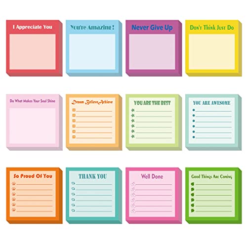 12 Inspirational Sticky Notes Fun PostIt Notes Funny Sticky Notes to Do List Sticky Notes Appreciation Sticky Note Colorful Encouragement Pads for Reminder Work Studying Home Office Supplies,3x3 Inch