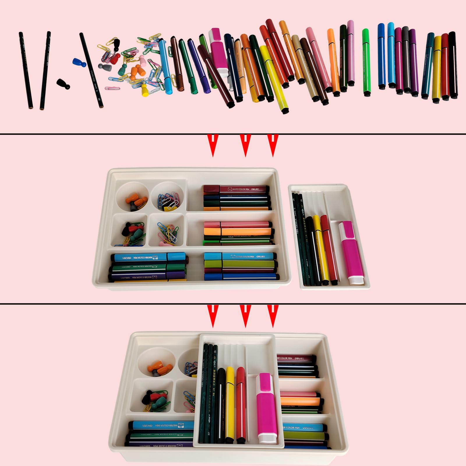 DRWUIS 2 Pack Desk Drawer Organizer Tray Desktop Drawer Organizers Junk Stationery Slides for Studio School Home Office