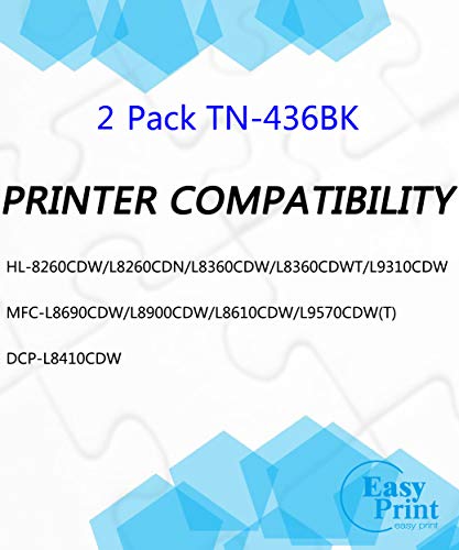 (2-Pack, Black) Compatible TN436BK TN-436BK Toner Cartridge TN-436 Used for Brother HL-L8260CDW HL-L8360CDW MFC-L8900CDW MFC-L8610CDW Printer, Sold by EasyPrint