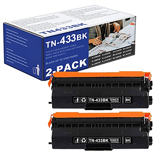 INDI TN433BK TN-433BK Compatible TN433 TN-433 (2 Pack Black) High Yield Toner Cartridge Replacement for Brother DCP-L8410CDW HL-L8360CDWT L9310CDW MFC-L9570CDWT L9570CDW Printer.