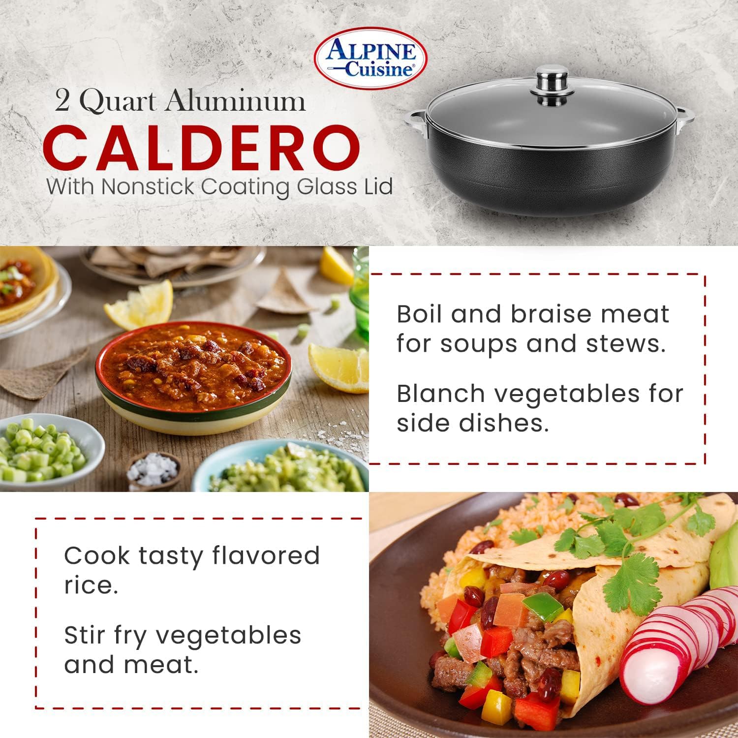Alpine Cuisine Non-Stick Dutch Oven 11 Quart with Glass Lid | Multi-Purpose Aluminum Caldero for Braising - Boiling - Stewing | Nonstick Coating with Black Finish | Ideal for All Serving Sizes Pot