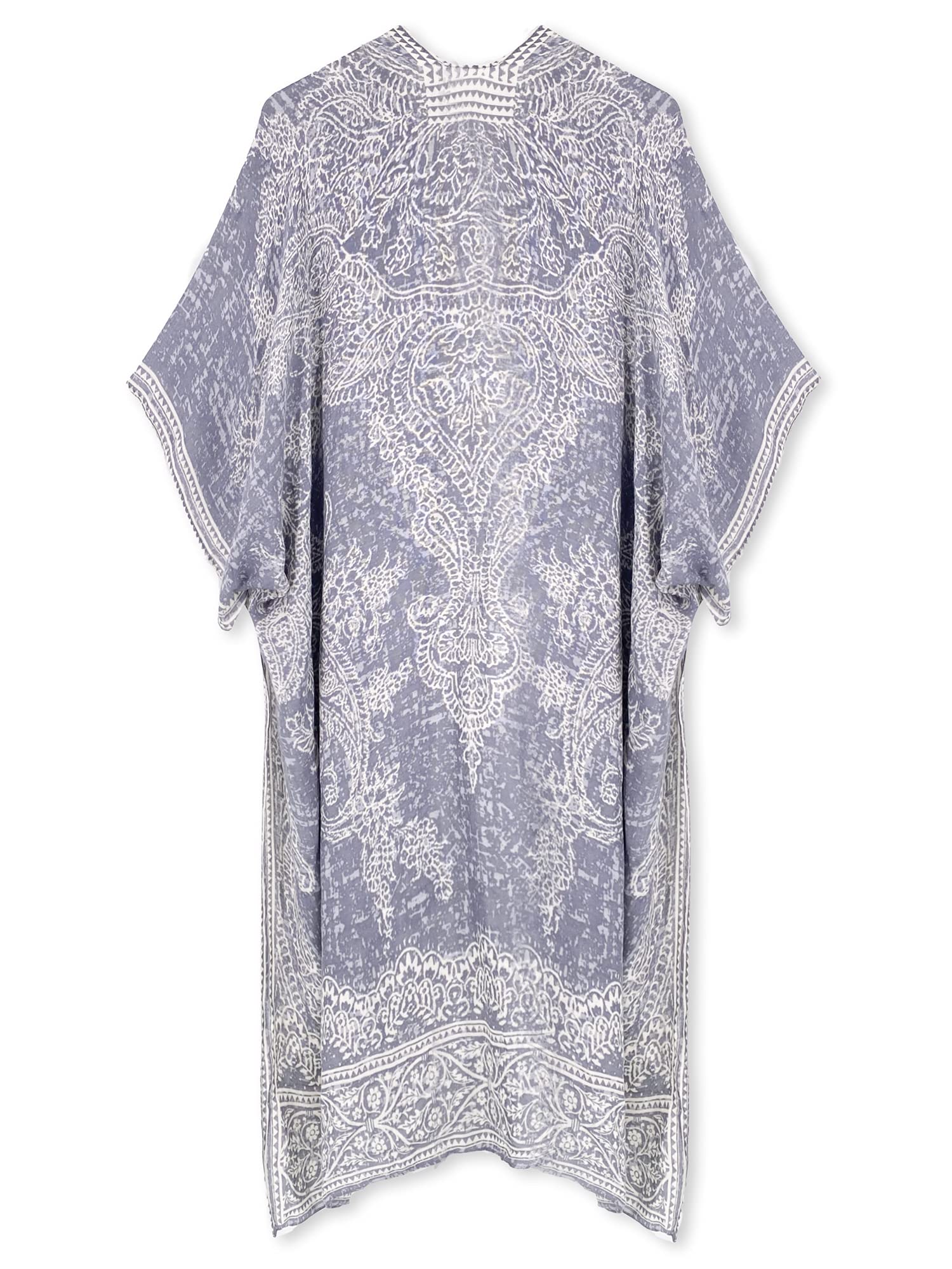Breezy Lane Women's Kimono Beach Coverup Summer Cardigan Swimsuit Cover Up with Grey Floral Print