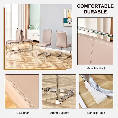 Baysitone Modern Dining Chairs Set of 4, Side & Kitchen Chairs with Silver Frame, Faux Leather Padded Seat High Back, for Dining, Kitchen & Living Room, Champagne