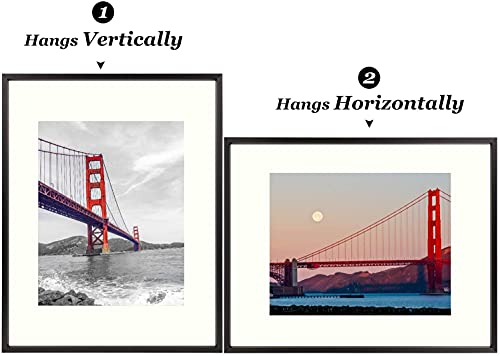 Frametory, 11x14 Aluminum Photo Frame with Ivory Color Mat for 8x10 Picture & Real Glass, Metal Picture Frame Collection (Black, 1-Pack)