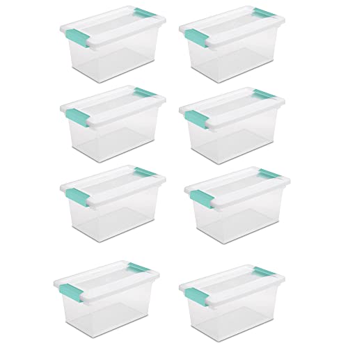 Sterilite Plastic Medium Clip Stacking Storage Box Container with Latching Lid for Home, Office, Workspace, and Utility Space Organization, 8 Pack