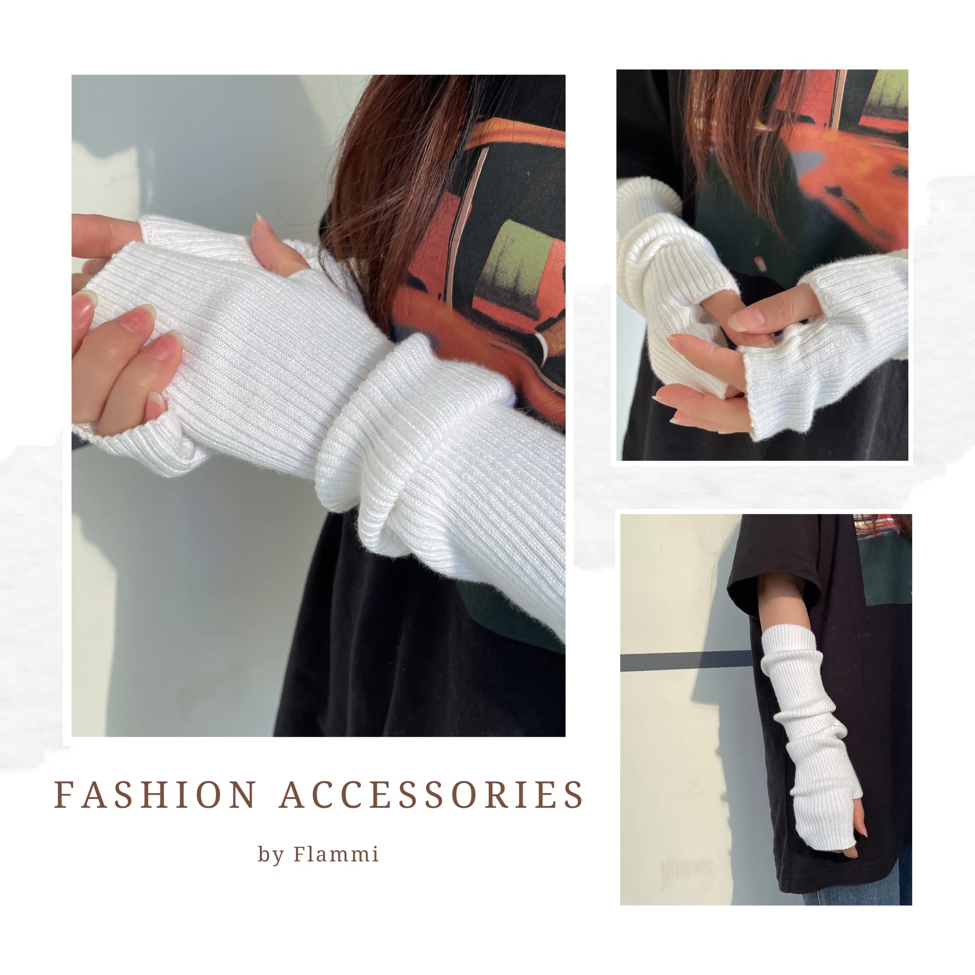F Flammi Cashmere Blended Arm Warmer for Women Winter Fingerless Gloves Knit Mitten Gloves Wrist Warmer with Thumb Hole