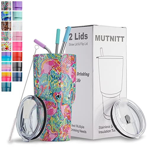 30 oz Tumbler with Lids and Straws,18/8 Stainless Steel Vacuum Insulated Coffee Tumbler,Insulated Travel Mug Water Cup with Leak-Proof Straw Lid & Flip Lid,3 Metal Straws,1 Cleaning Brush & Gift Box
