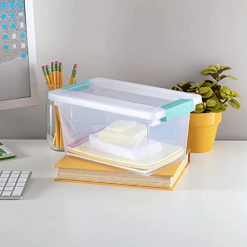 Sterilite Plastic Medium Clip Stacking Storage Box Container with Latching Lid for Home, Office, Workspace, and Utility Space Organization, 8 Pack