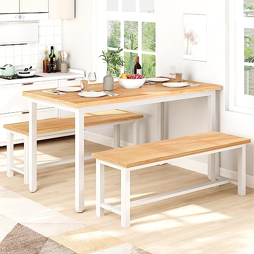 Recaceik Dining Benches, 39 Inch Table Benches, Pair of 2 Benches for Dining Room, Kitchen, Entryway, Bedroom, Industrial Small Bench Kitchen Bench with Metal Legs, Easy to Assemble, Walnut