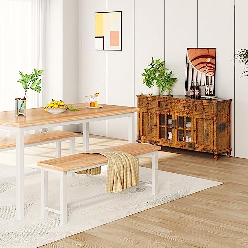 Recaceik Dining Benches, 39 Inch Table Benches, Pair of 2 Benches for Dining Room, Kitchen, Entryway, Bedroom, Industrial Small Bench Kitchen Bench with Metal Legs, Easy to Assemble, Walnut