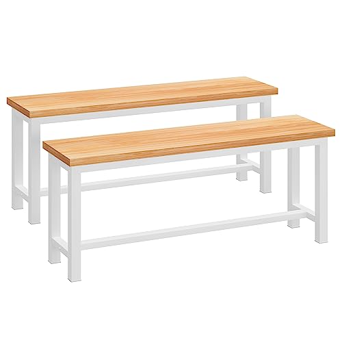 Recaceik Dining Benches, 39 Inch Table Benches, Pair of 2 Benches for Dining Room, Kitchen, Entryway, Bedroom, Industrial Small Bench Kitchen Bench with Metal Legs, Easy to Assemble, Walnut
