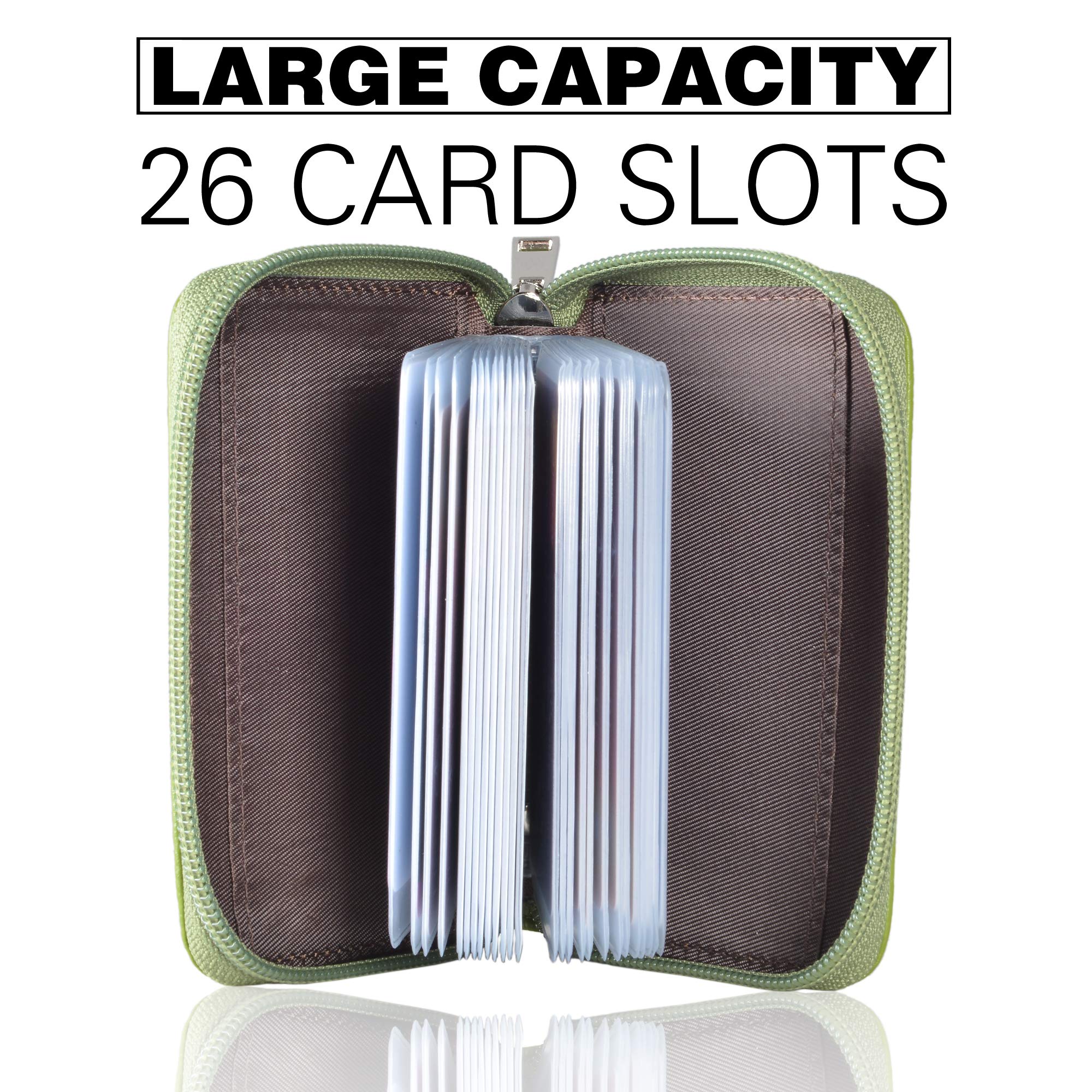 Easyoulife Genuine Leather Credit Card Holder Zipper Wallet With 26 Card Slots (Green)