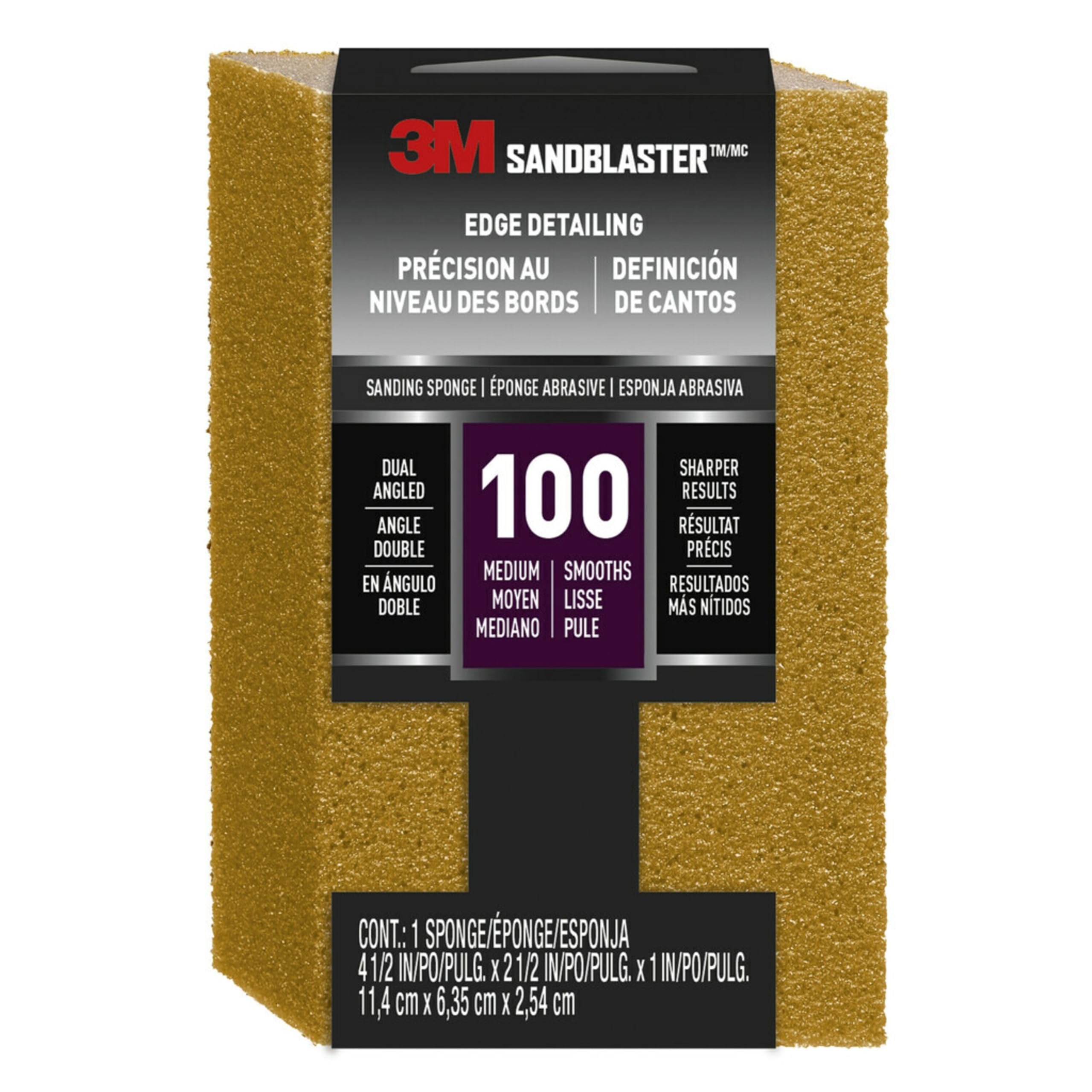 3M 9560 Dual Angled Sanding Sponge, 100 Grit, Gold