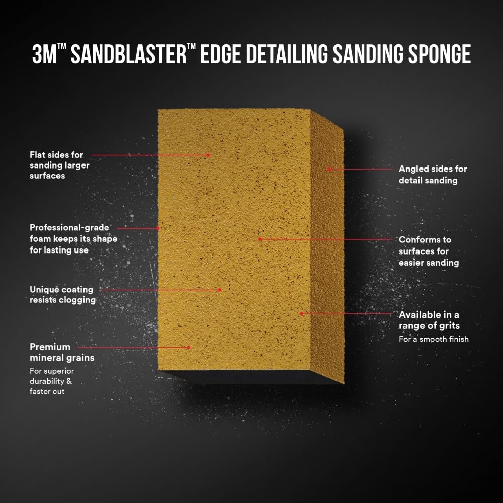 3M 9560 Dual Angled Sanding Sponge, 100 Grit, Gold