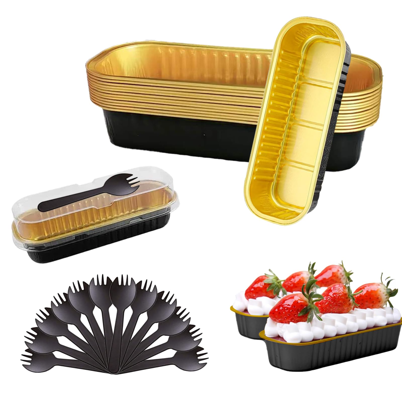 MJPCUAU 12Pack Mini Loaf Pans with Lids and Spoons, 6.8oz Disposable Rectangle Aluminum Foil Oven Cake Container, Baking Bread Muffin Dessert Tins for Family Gatherings and Picnics