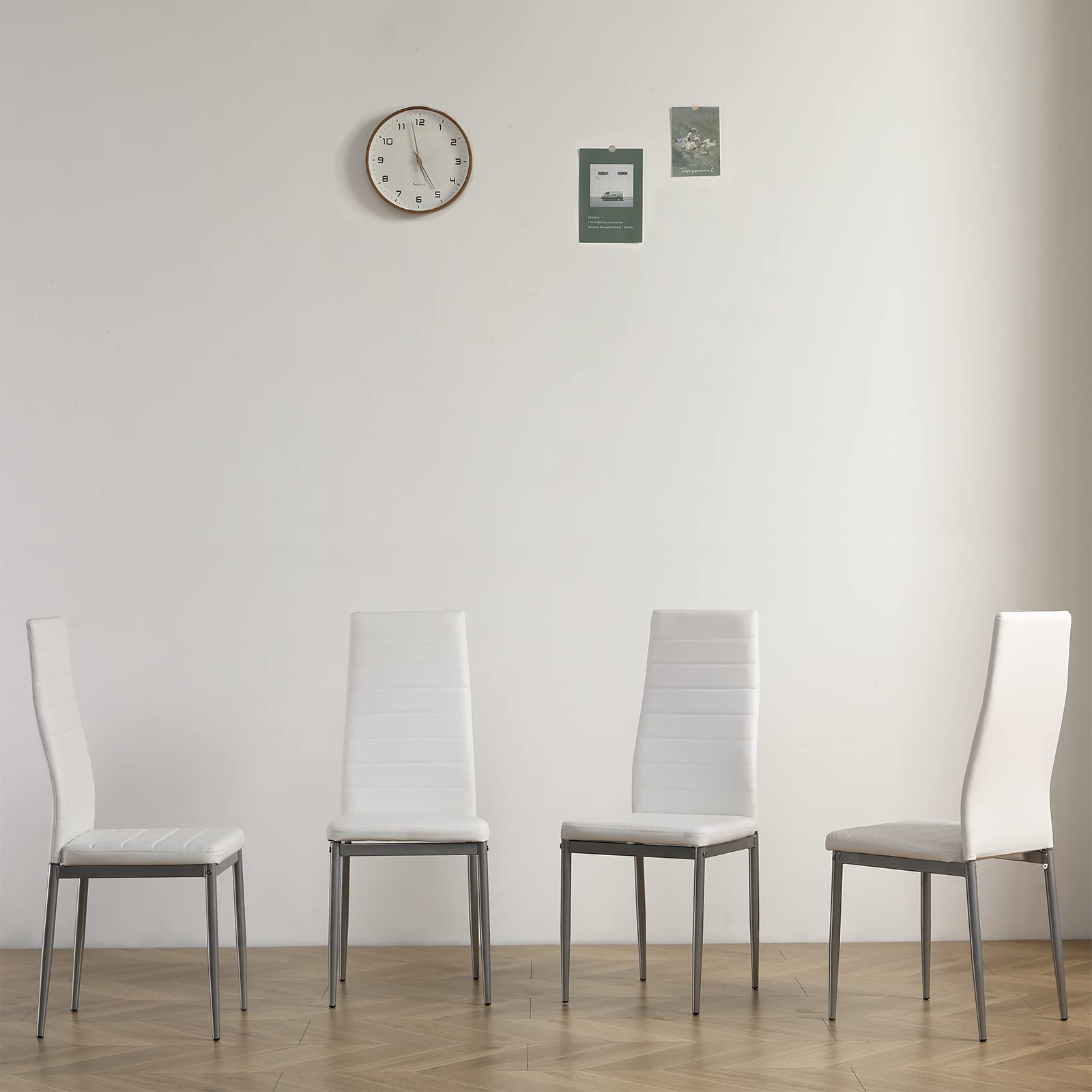 TIOPLY Dining Table Set for 4, 5 Piece Kitchen Table and Chairs Set, Tempered Glass Table and PU Leather Chairs for Small Space,Apartment,White