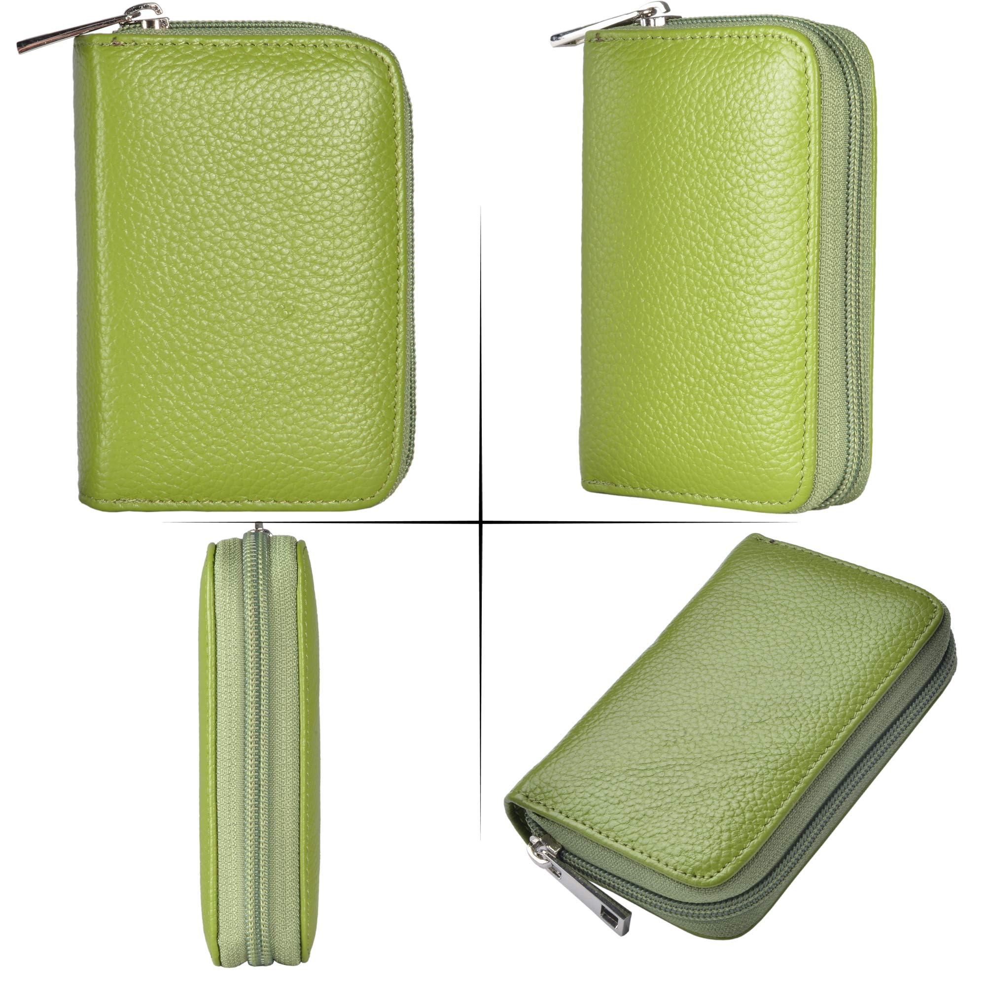 Easyoulife Genuine Leather Credit Card Holder Zipper Wallet With 26 Card Slots (Green)