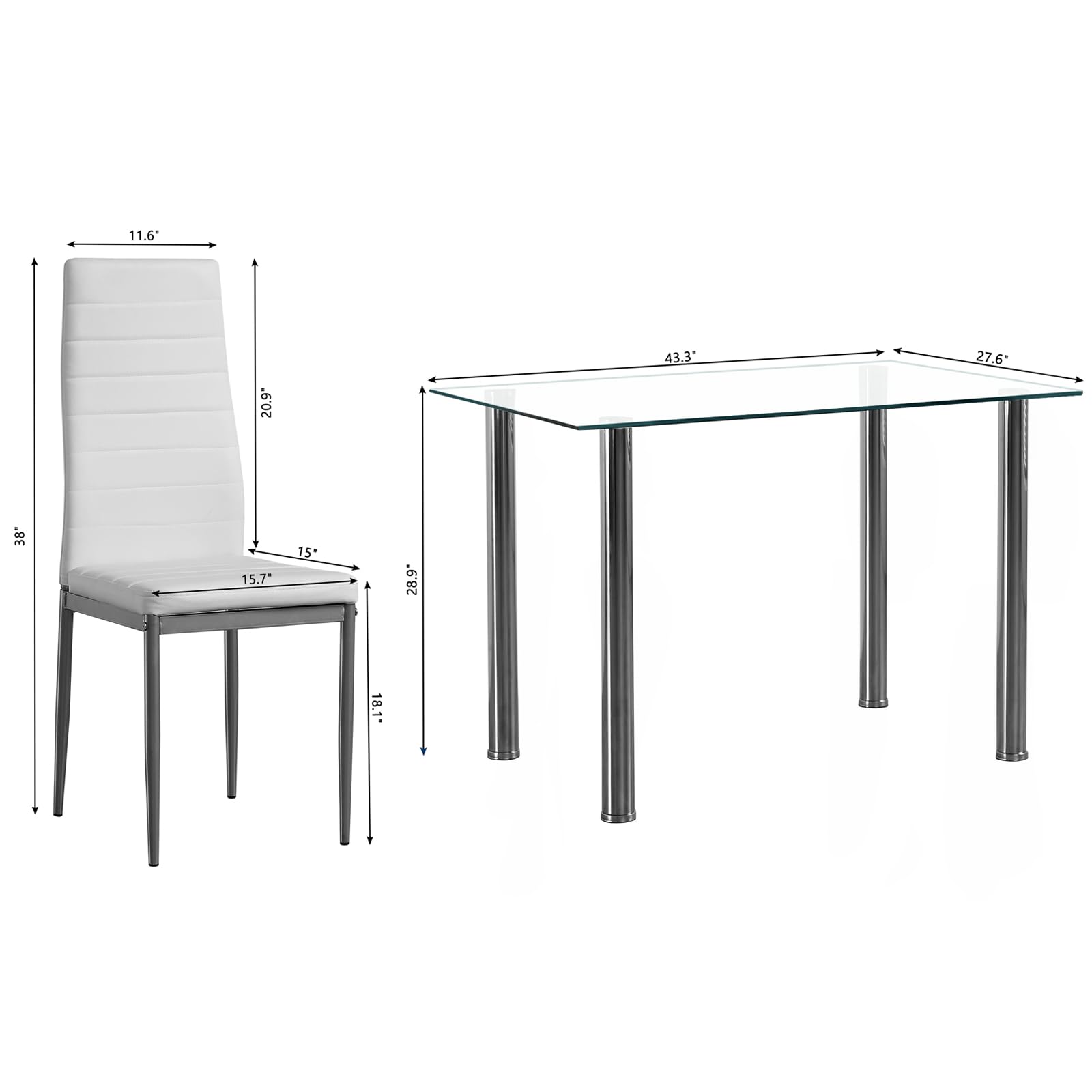 TIOPLY Dining Table Set for 4, 5 Piece Kitchen Table and Chairs Set, Tempered Glass Table and PU Leather Chairs for Small Space,Apartment,White