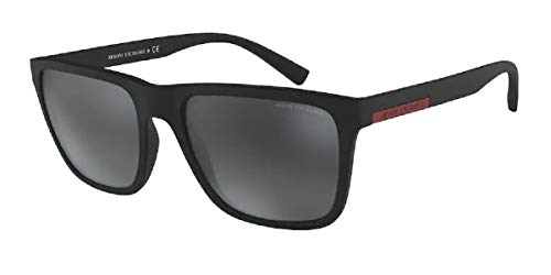 Armani Exchange AX4080S 80786G 57M Matte Black/Light Grey Mirror Black Square Sunglasses For Men+ BUNDLE with Designer iWear Complimentary Care Kit