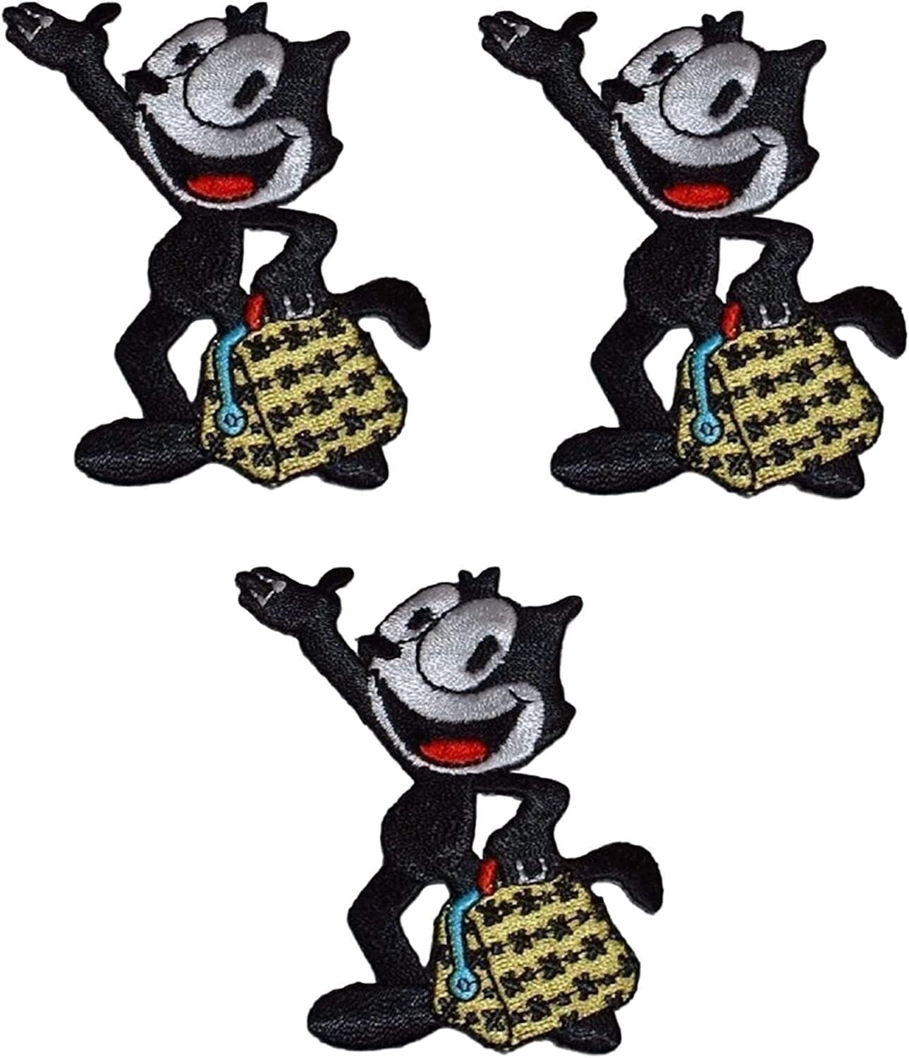 Felix Cartoon Classic Cat Felix with Bag Embroidered Patch Set of 3