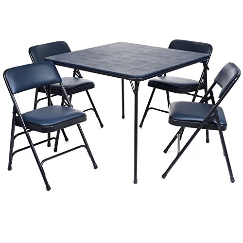 XL Series Vinyl Folding Card Table and Chair Set (5pc) - Comfortable Padded Upholstery for Easy Cleaning - Fold Away Design, Easy Storage - Premium Quality, Wheelchair Accessible (Navy)