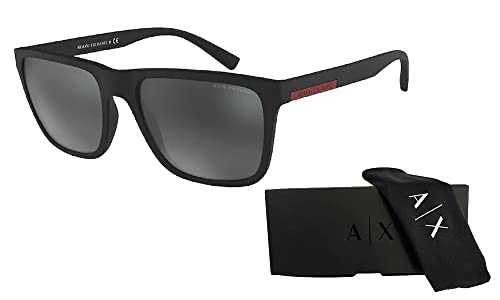Armani Exchange AX4080S 80786G 57M Matte Black/Light Grey Mirror Black Square Sunglasses For Men+ BUNDLE with Designer iWear Complimentary Care Kit