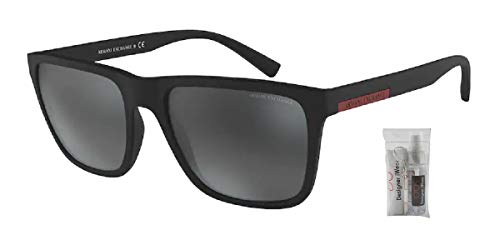 Armani Exchange AX4080S 80786G 57M Matte Black/Light Grey Mirror Black Square Sunglasses For Men+ BUNDLE with Designer iWear Complimentary Care Kit